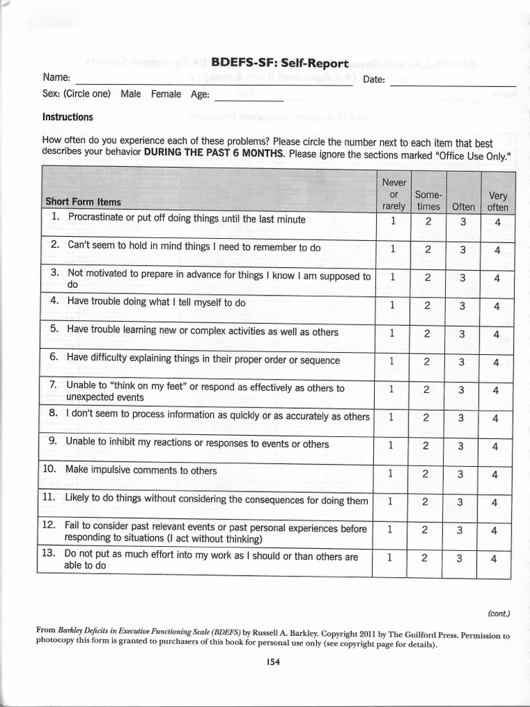 BDEFS-SF - Short Form | PDF