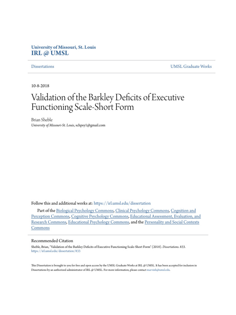 Validation of The BDEFS-SF | PDF | Executive Functions | Psychological ...