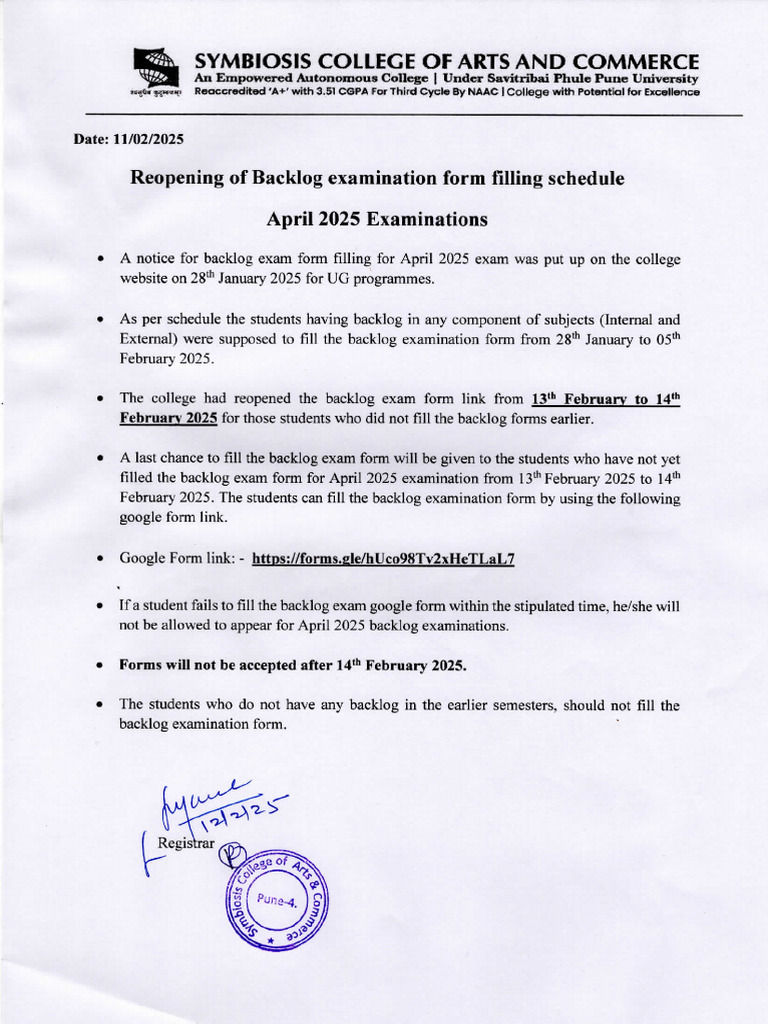Reopening of Backlog Examination Form April_2025 | PDF