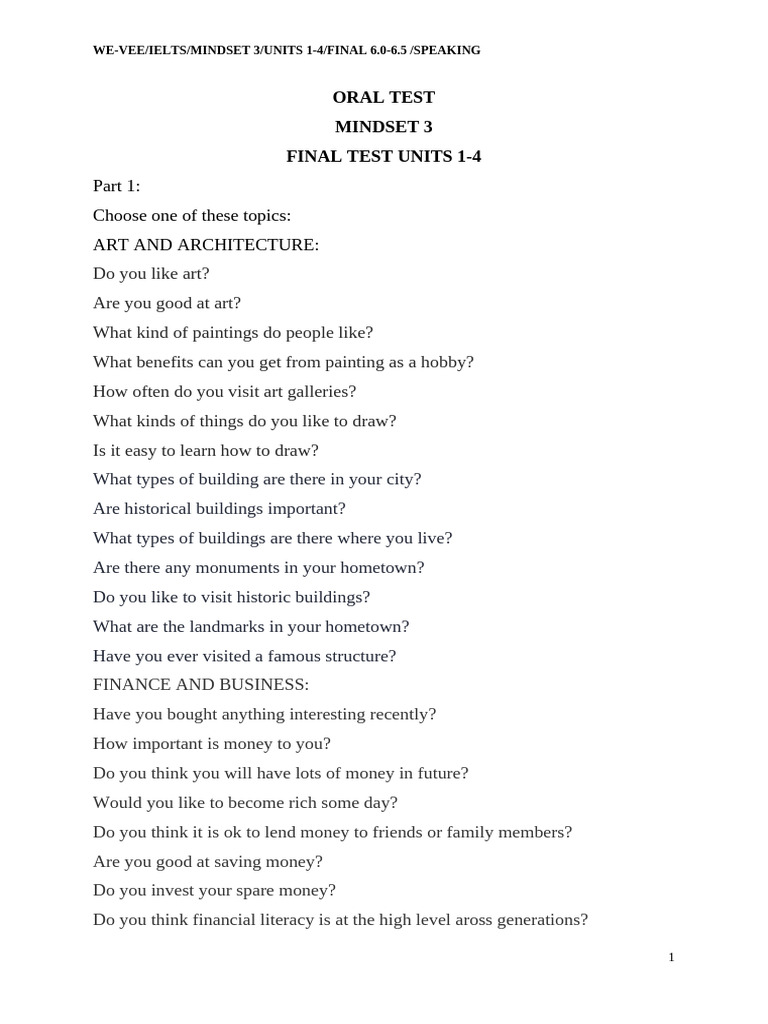 IELTS Mindset 3 Speaking Units 1-4 | PDF