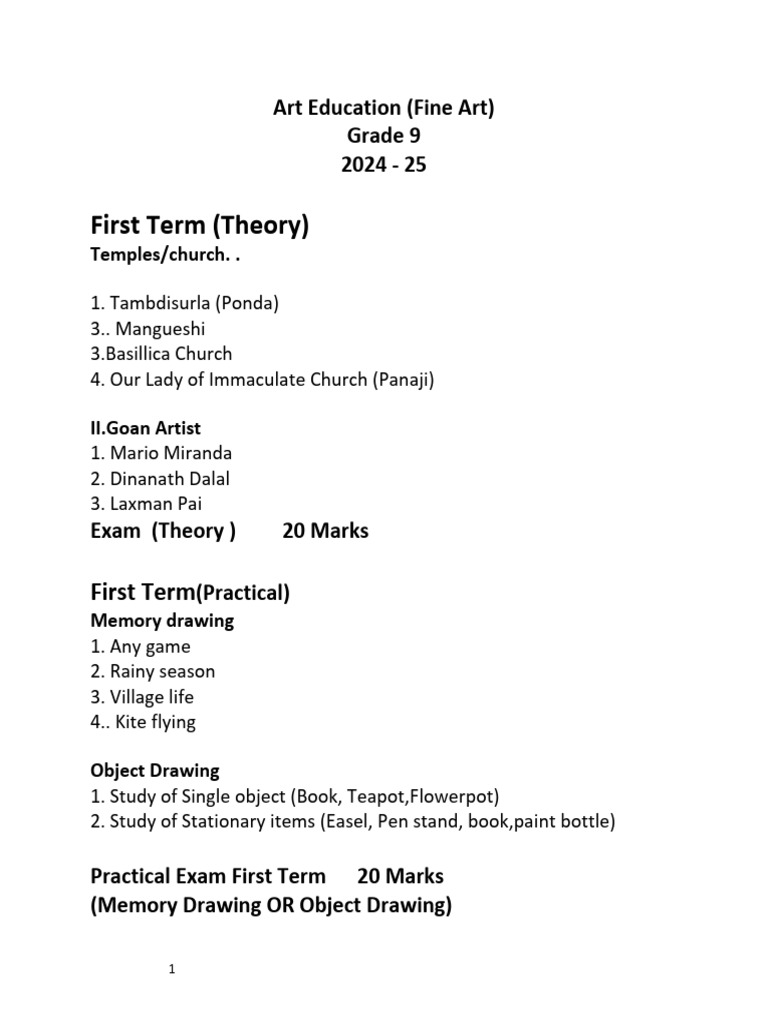 Scert STD Ix Fine Art All (Syllabus, Rubrics and Study Material) Final | PDF