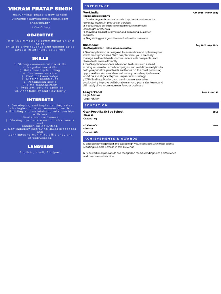 Vikram Pratap Singh - Resume - Apna | PDF | Sales | Business