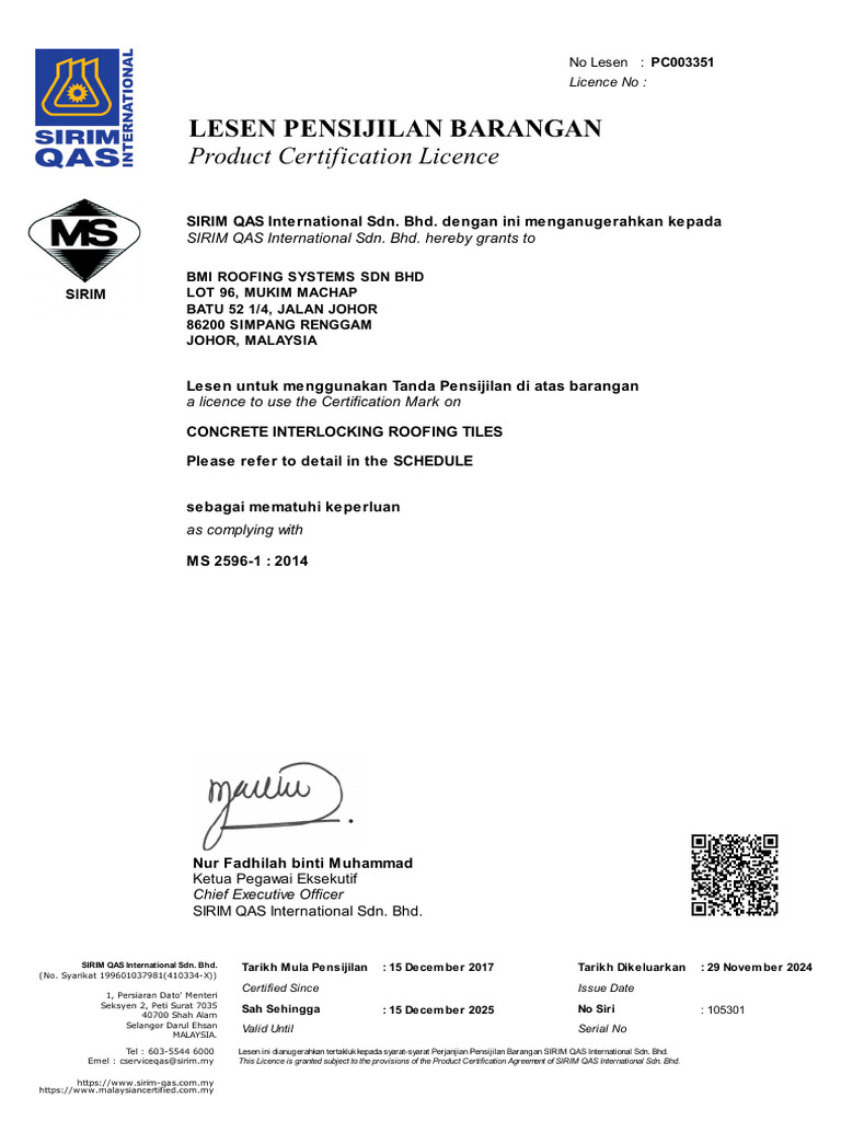 SIRIM Product Certification for Roofing Tiles | PDF
