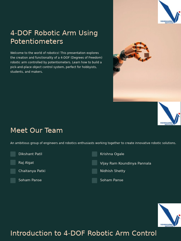 4 DOF Robotic Arm Using Potentiometers | PDF | Robotics | Servomechanism