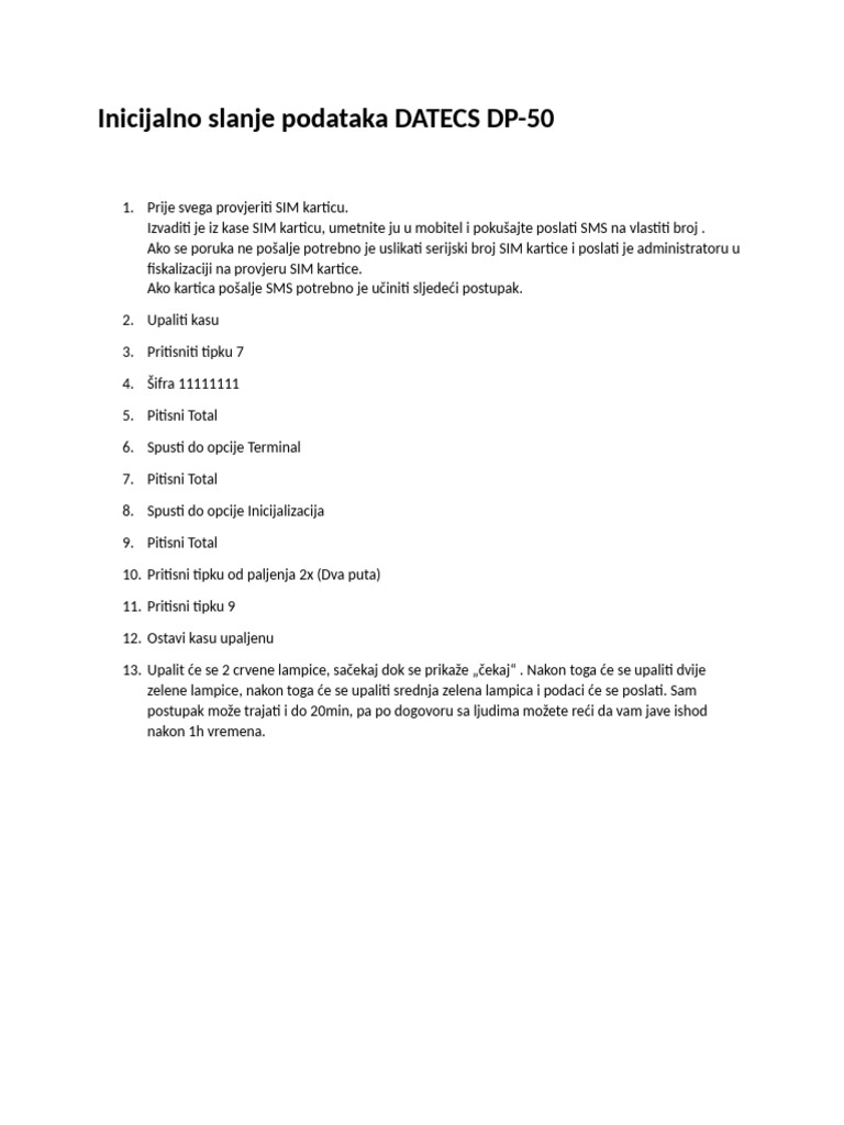 Datecs DP-50 - Slanje Podataka | PDF