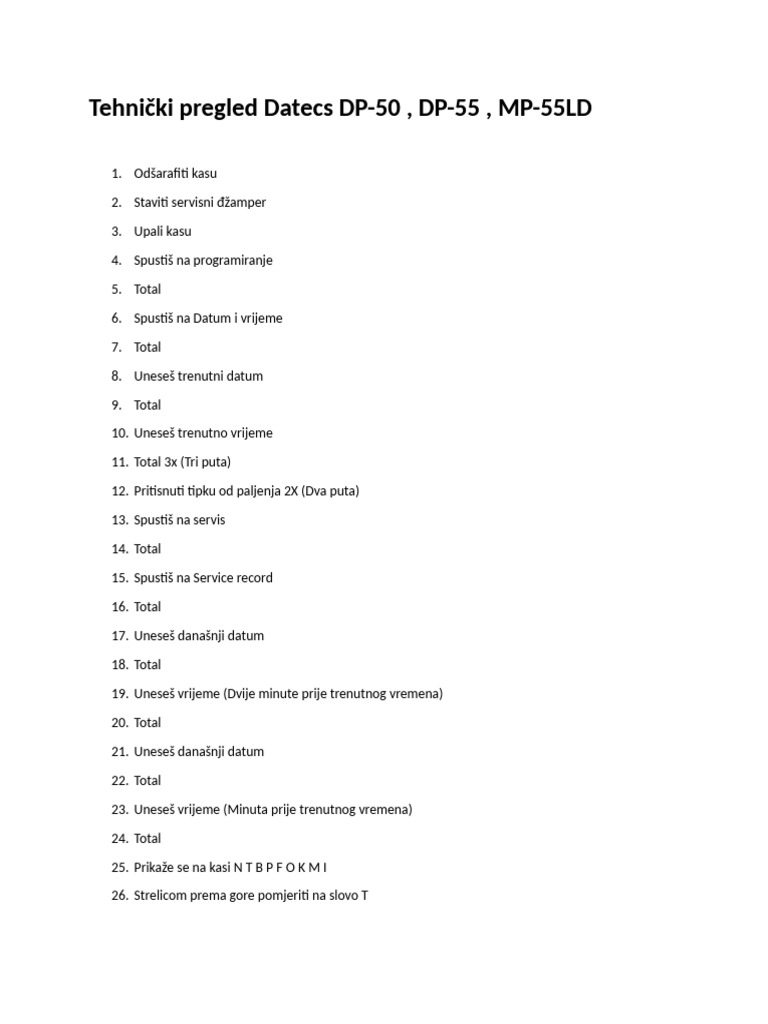 Datecs DP-50, DP-55, MP-55LD - Tehnički Pregled | PDF