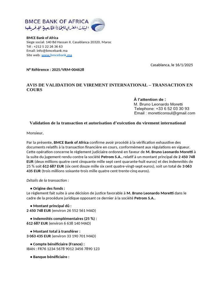 Avis de Virement International BMCE | PDF | Banques | Bancaire