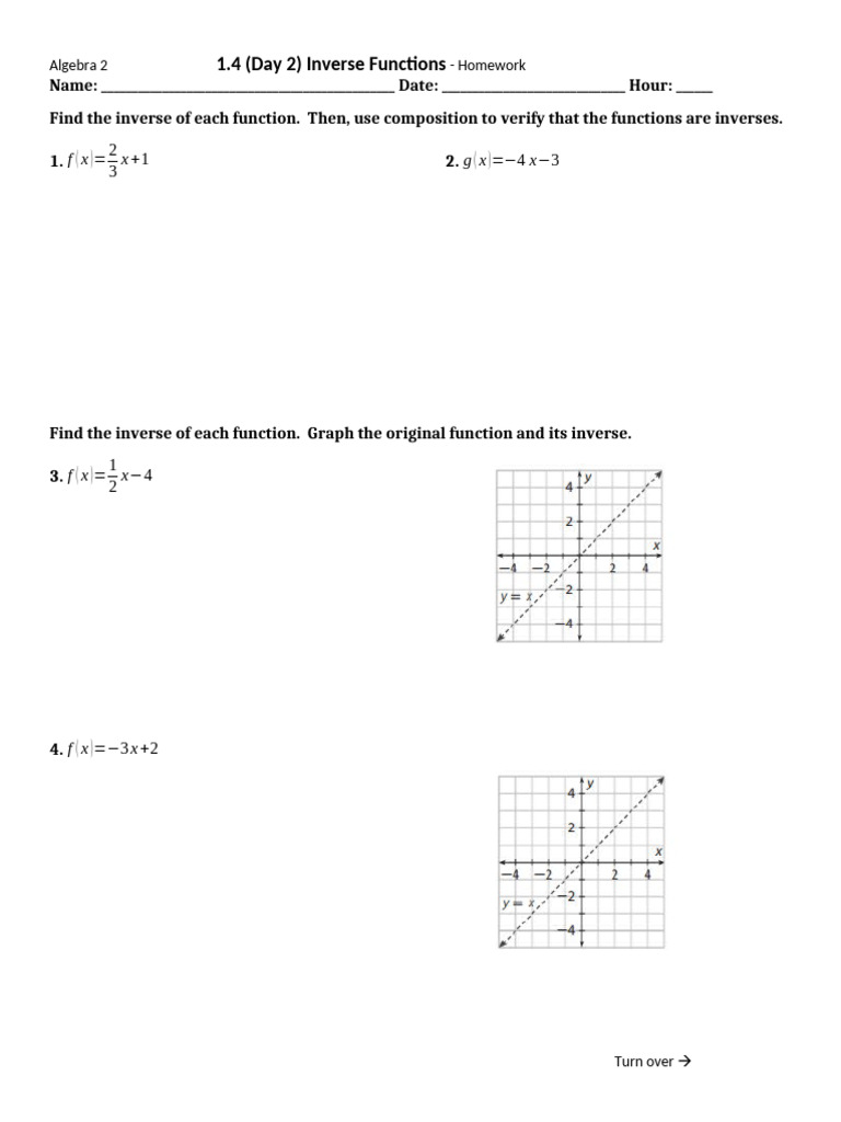Inverse Functions Homework Assignment | PDF