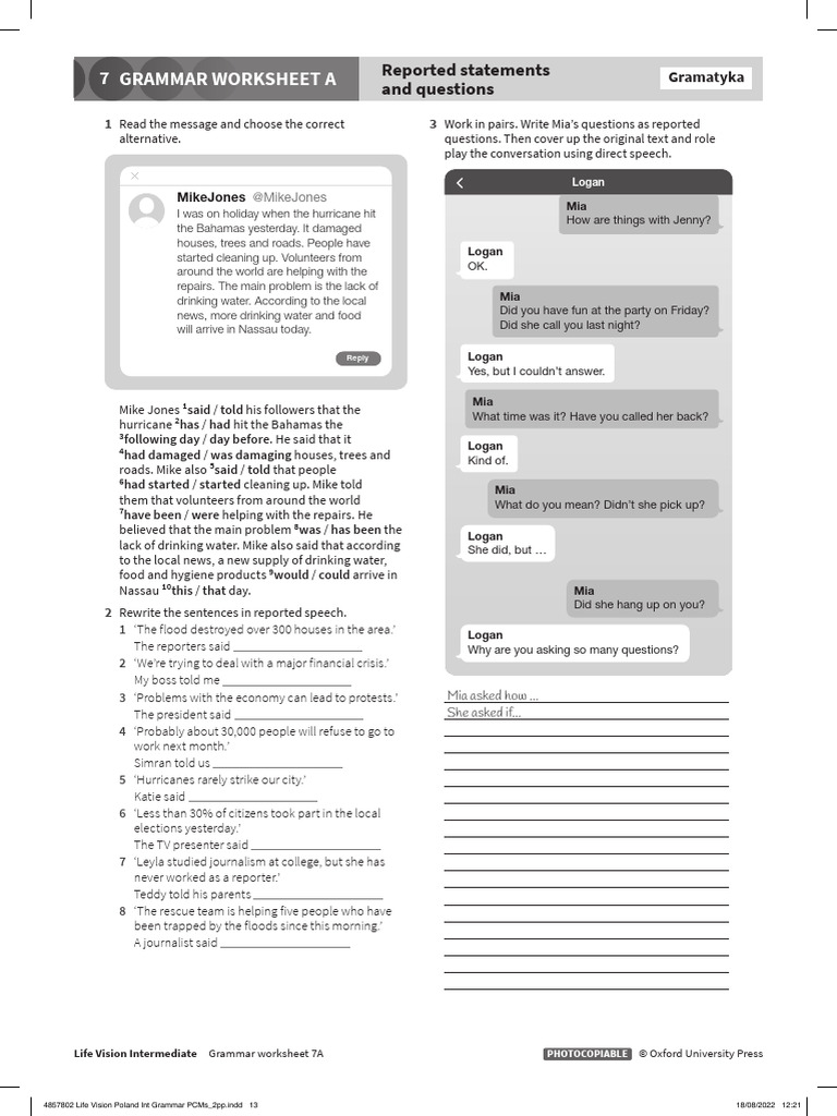 Life Vision Int Gram Worksheet A U7 | PDF | Pacific Hurricanes | Vortices