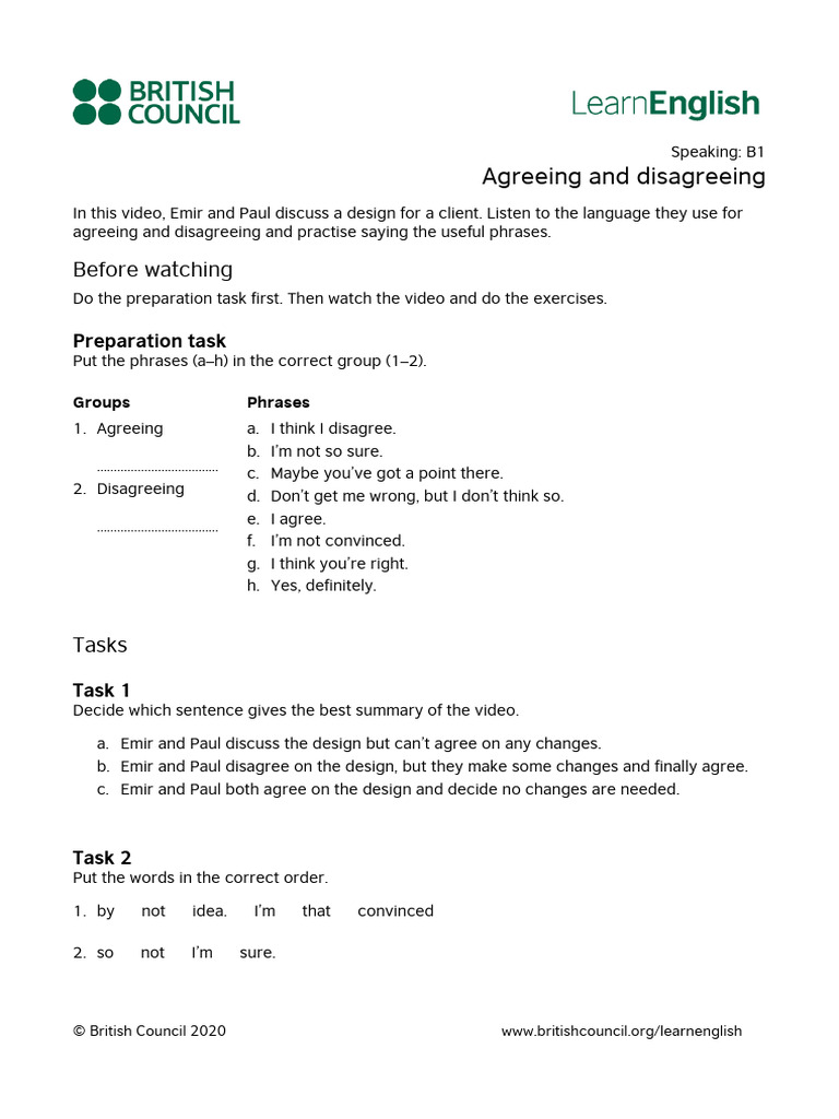 Agreeing and Disagreeing in English | PDF