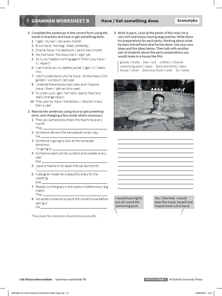 Life Vision Int Gram Worksheet B U7 | PDF