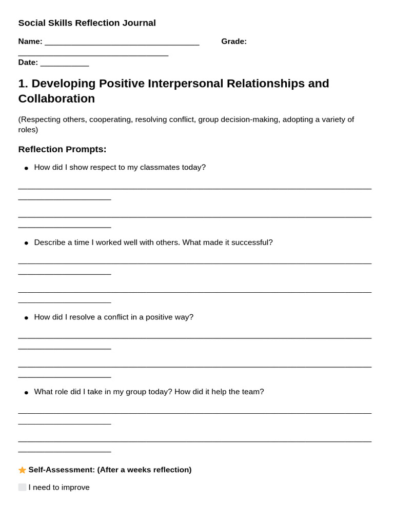 Social Skill Journal For Self Reflection | PDF | Empathy | Learning
