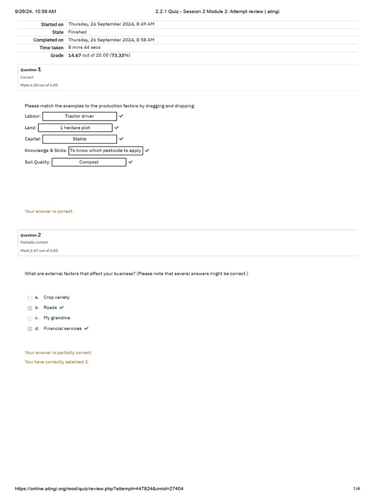 2.2.1 Quiz - Session 2 Module 2 - Attempt Review - Atingi | PDF | Agricultural Science | Economies