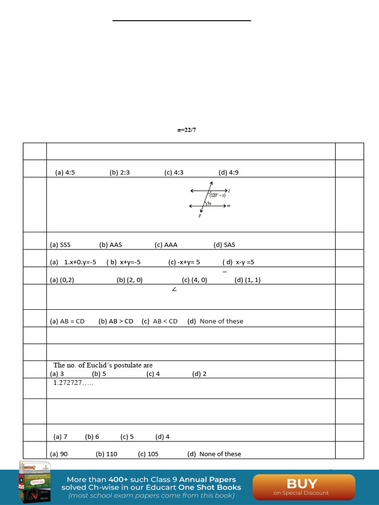 Kendriya Vidyalaya Paper 86 Maths | PDF | Triangle | Angle