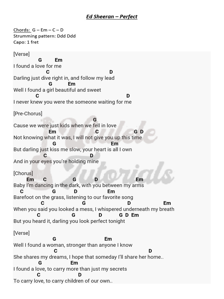 Ed Sheeran Perfect Chords & Lyrics | PDF | Song Structure | Songs