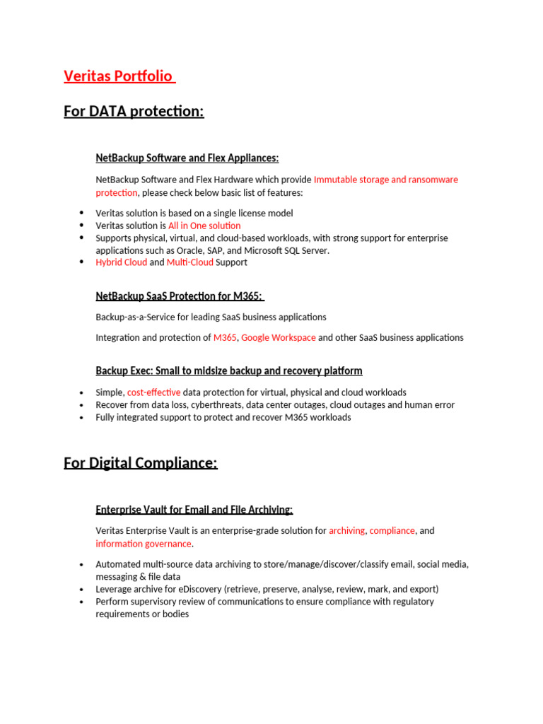 Veritas Data Protection & Compliance Solutions | PDF | Cloud Computing | Databases