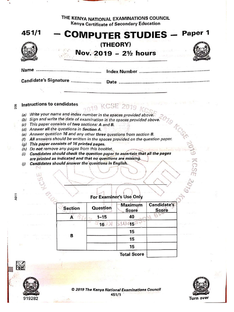 Computer p1 Kcse 2019 Min | PDF