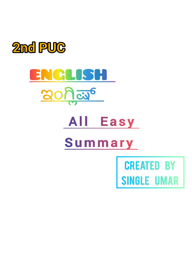 2nd Puc English All Easy Summary ??-1 | PDF