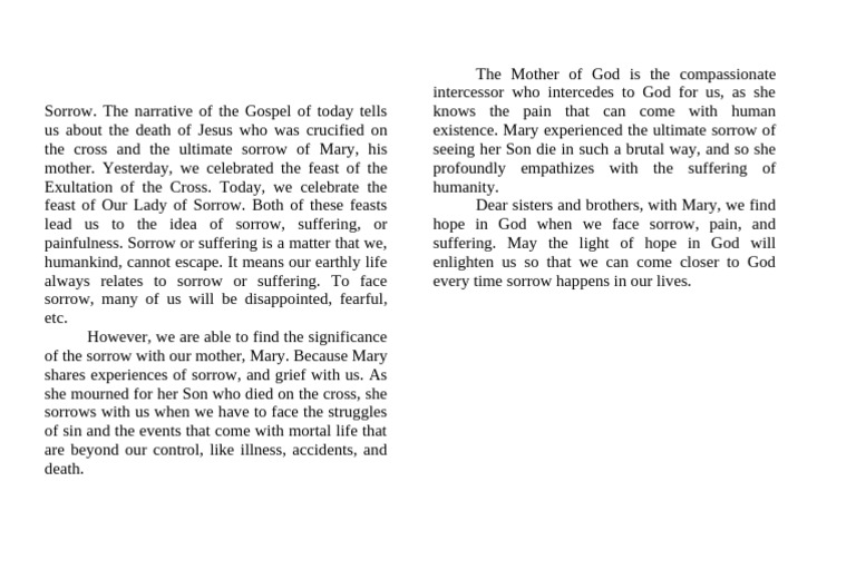 Feast of Our Lady of Sorrows Reflection | PDF