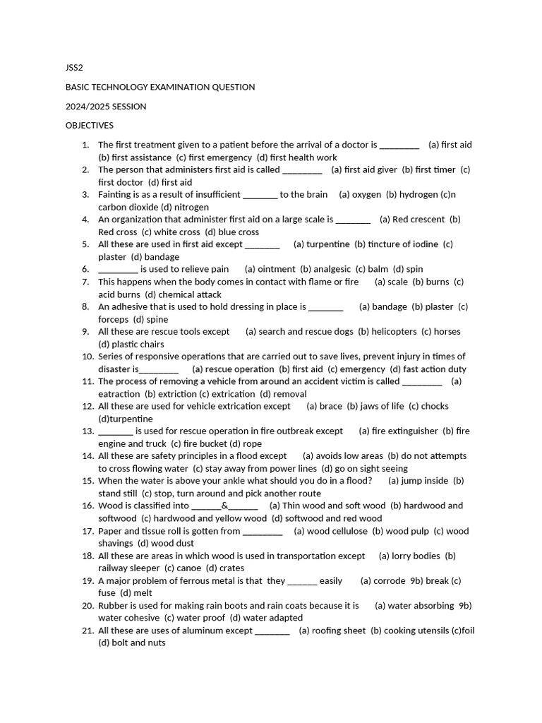 JSS2 Basic Technology Exam Questions 2024 | PDF | Circle | Wood