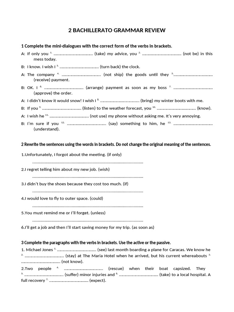 2 Bachillerato Grammar Review | PDF