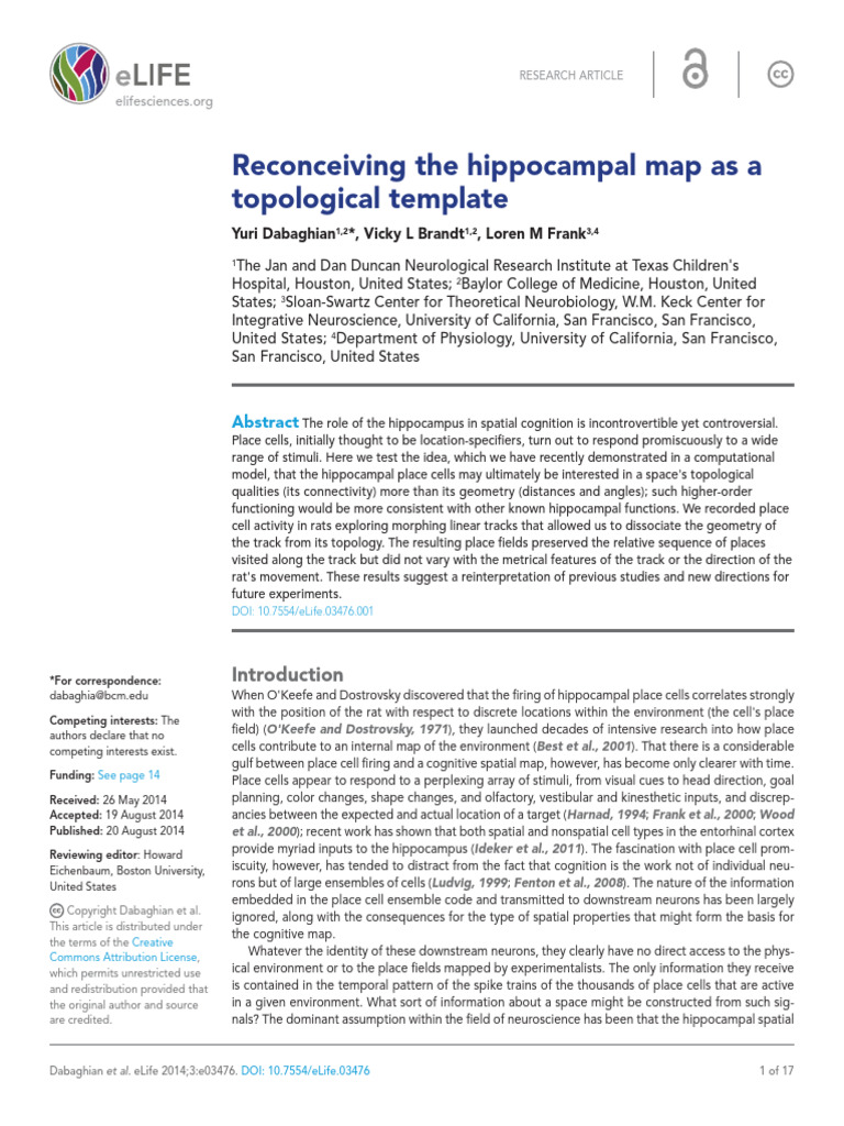 Reconceiving The Hippocampal Map As A Topological Template | PDF ...