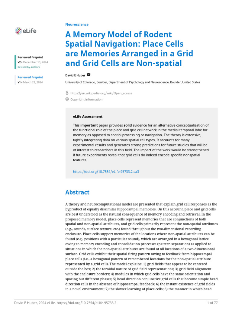 A Memory Model of Rodent Spatial Navigation. | PDF | Hippocampus | Memory