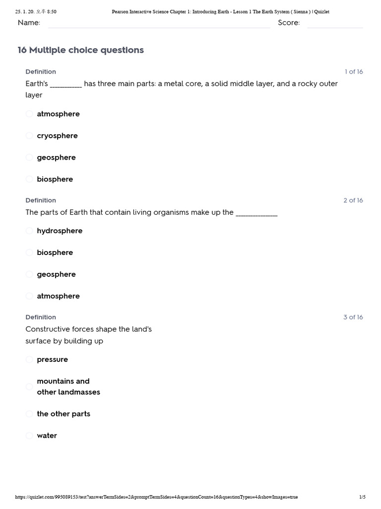 1 - 1 Pearson Interactive Science Chapter 1 - Introducing Earth ...