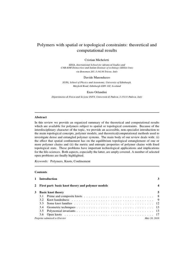 Polymers With Spatial or Topological Constraints: Theoretical and Computational Results | PDF ...