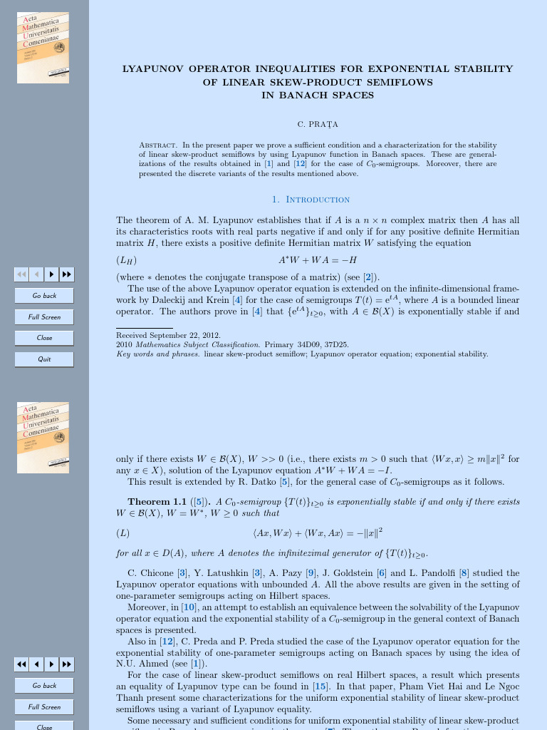 pratarea | PDF | Stability Theory | Banach Space