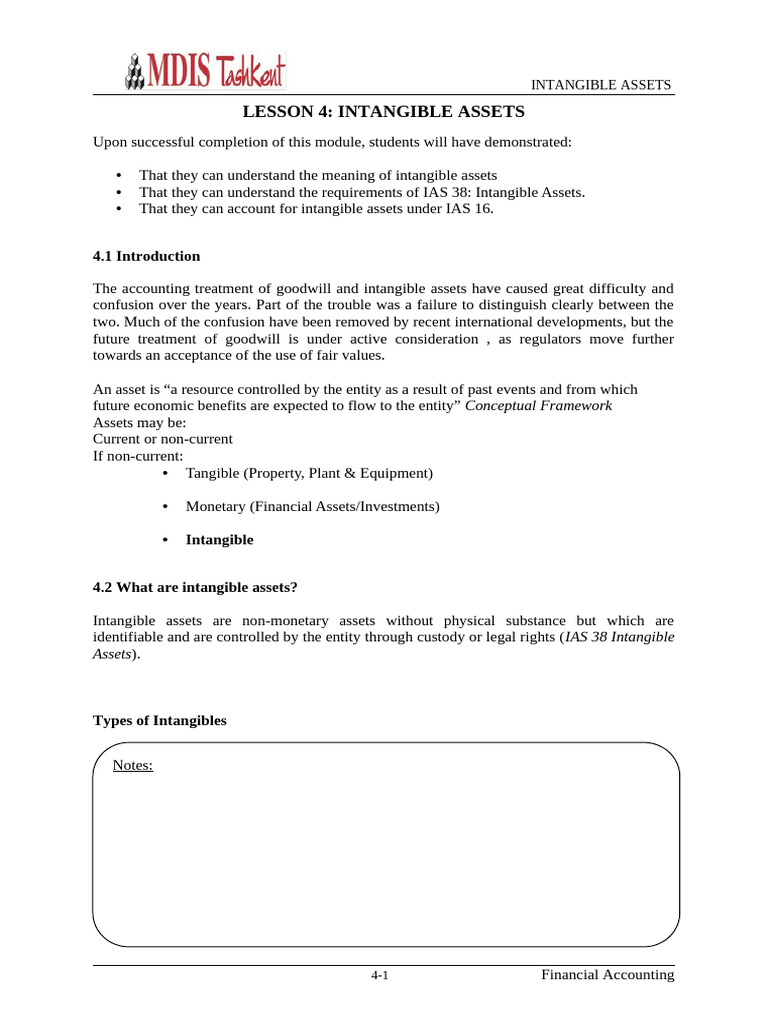 Lesson 4 Intangible Assets - (Ias 38) | PDF | Intangible Asset ...