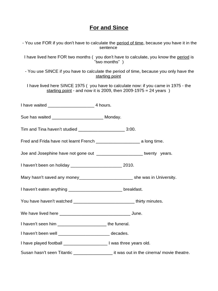 For And Since Pdf