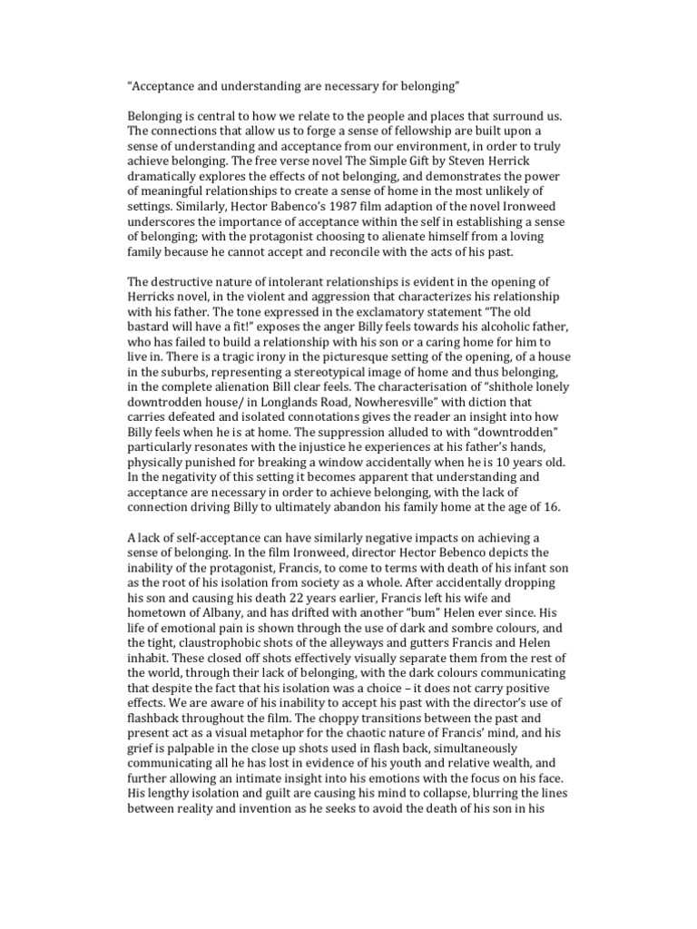 Belonging A Simple Gift Essay 2 | PDF | Social Science | Religion ...