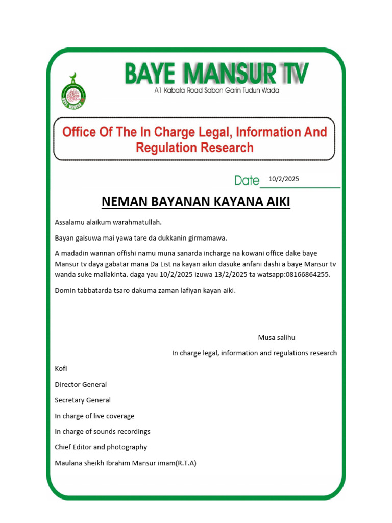 Neman Kayan Aiki na Mansur TV | PDF