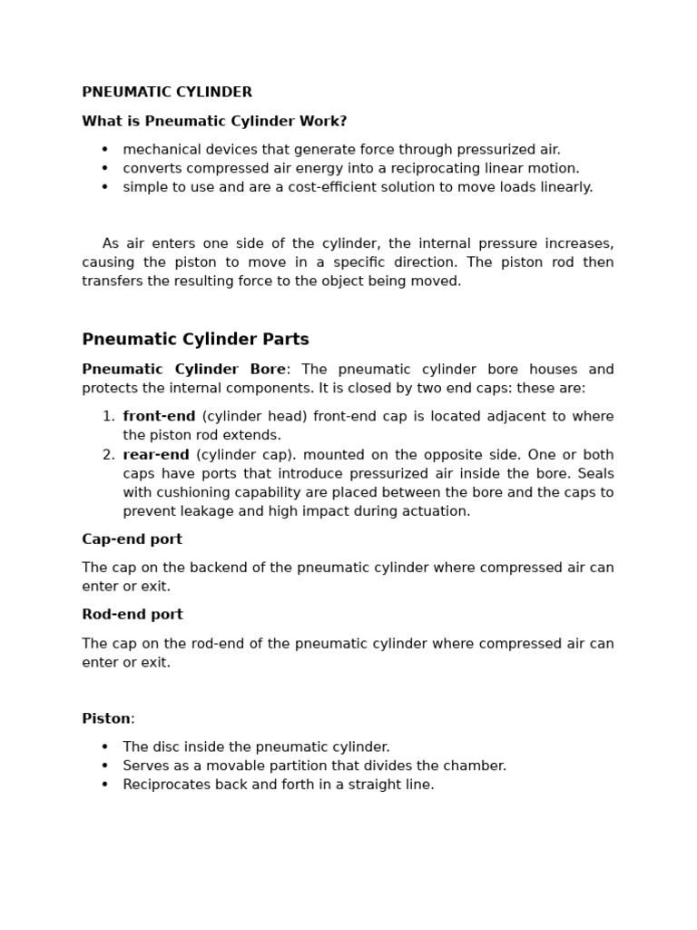 PNEUMATIC CYLINDER (Finish) | PDF | Piston | Mechanical Engineering