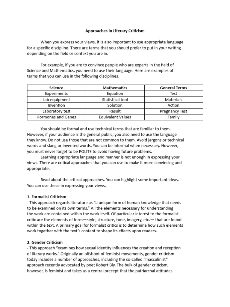 Lesson 7 Approaches in Literary Criticism | PDF | Bias | Feminism