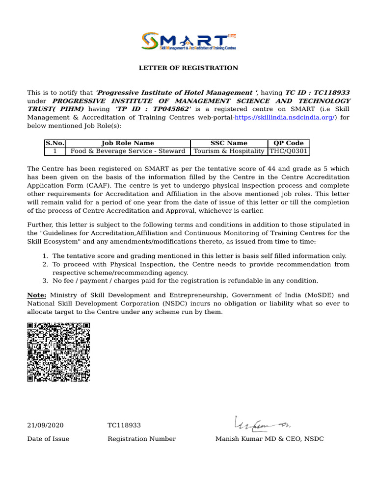 Progressive Institute Registration Letter | PDF