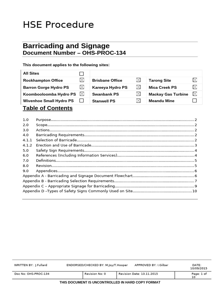 Barricading and Signage Procedure Guide | PDF | Occupational Safety And ...