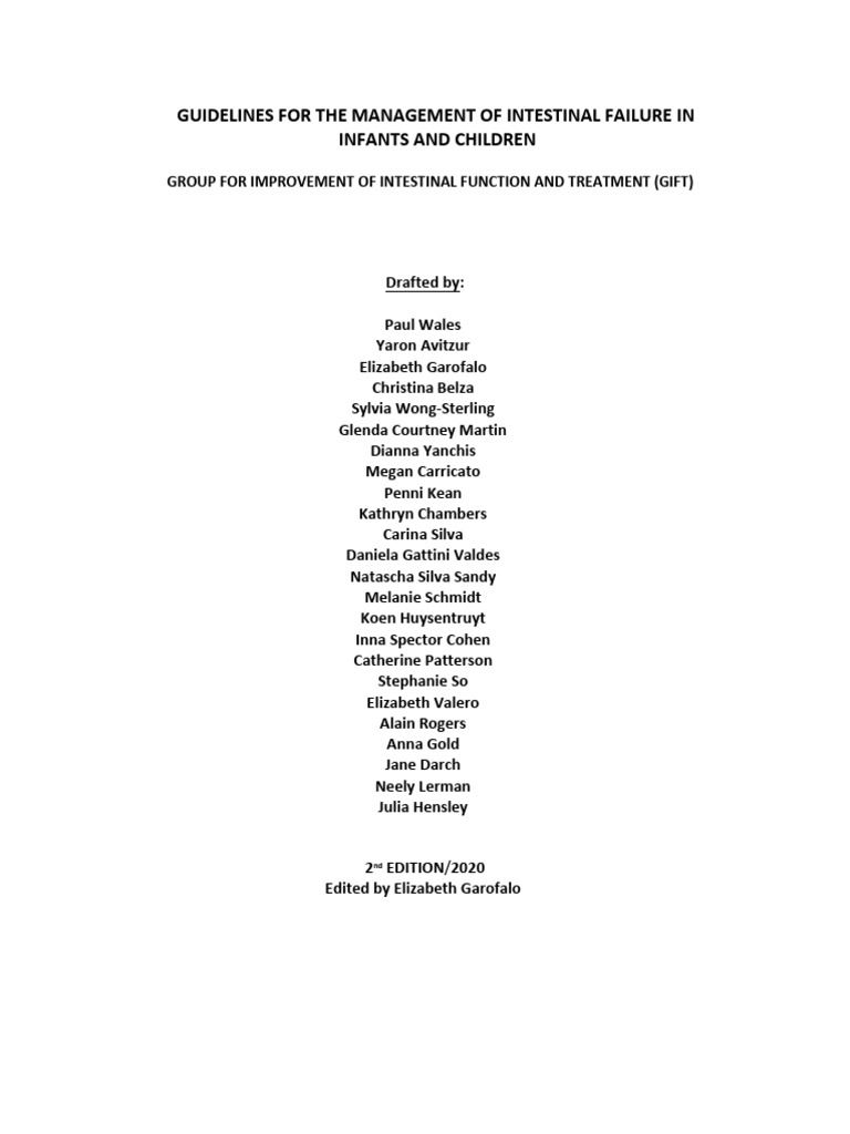 Guidelines For The Management of Intestinal Failure in Infants and ...