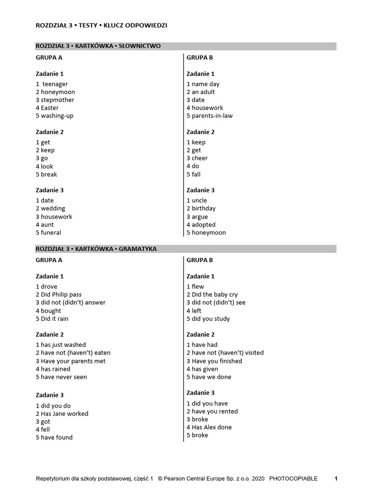 Repet cz1 U3 Tests Answer Key | PDF | Observances