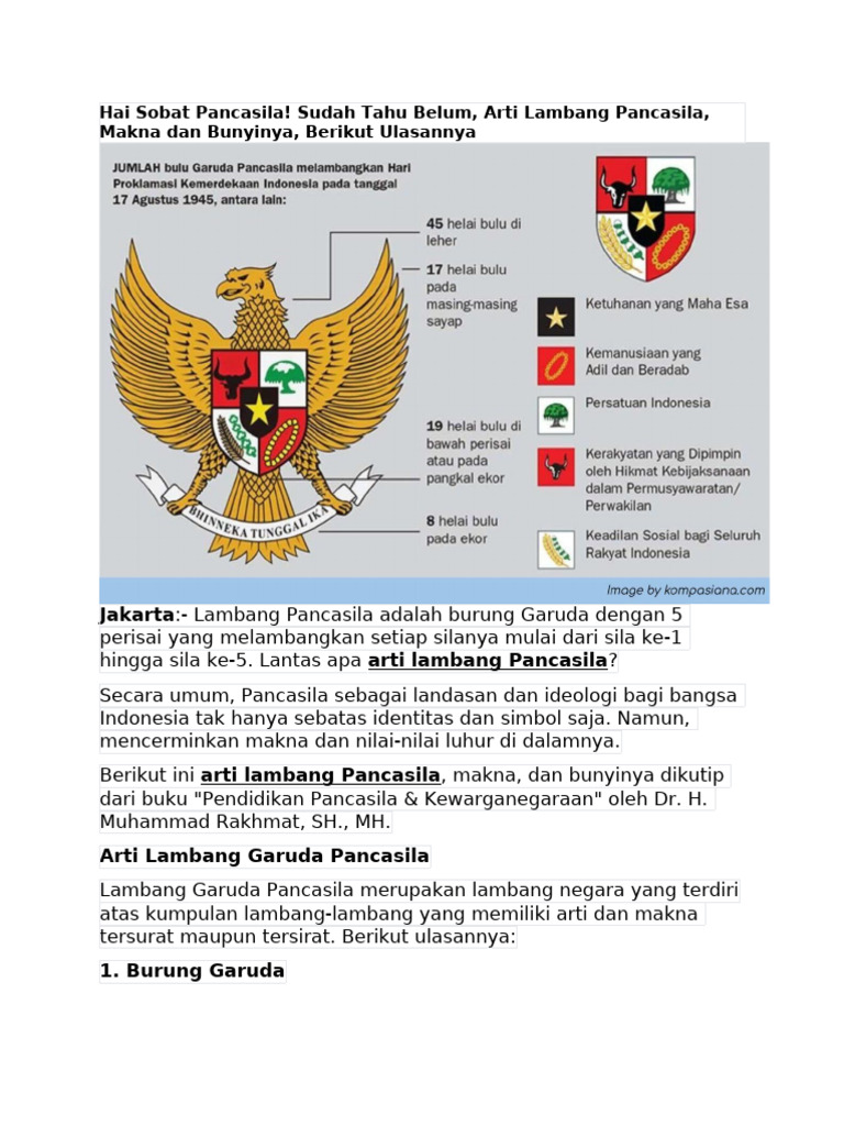 Arti dan Makna Lambang Garuda Pancasila | PDF
