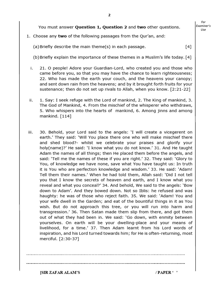 Zafar Alam's Islamiat Mock Exam 2024 | PDF | Adam | Abrahamic Religions