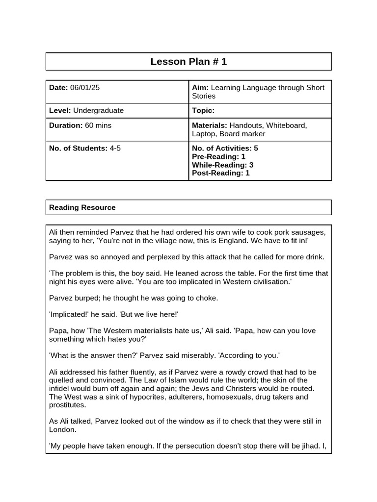 Lesson Plan # 1 | PDF | Human Communication | Learning