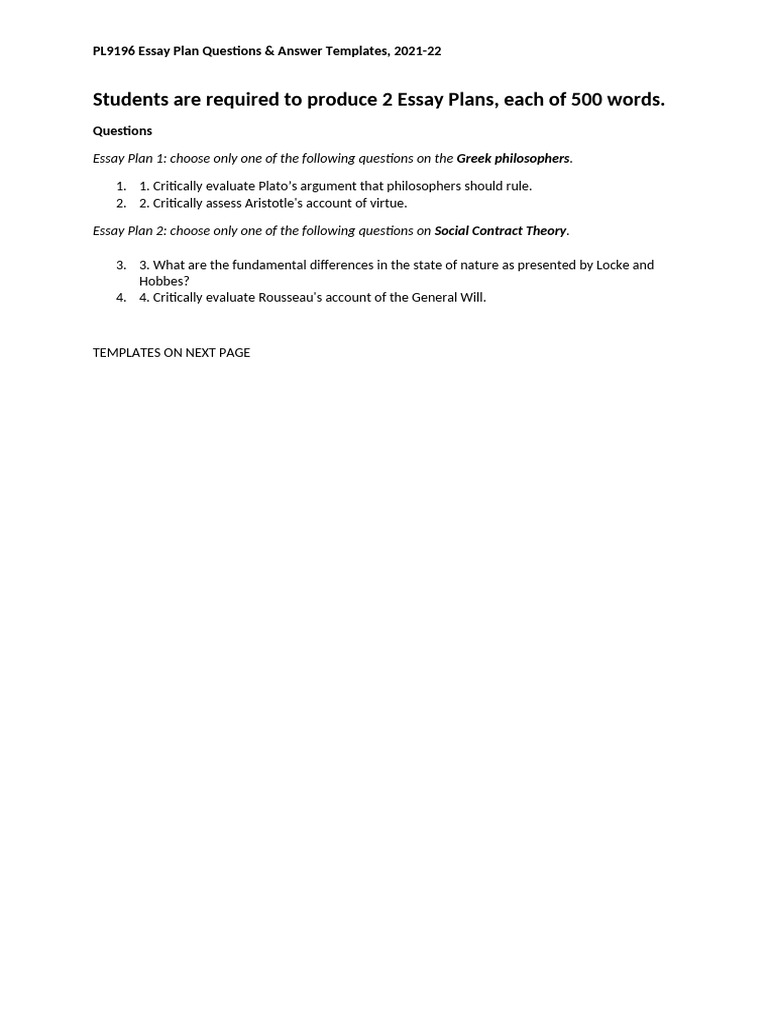 PL9196 IPT Essay Plan Questions Answer Templates 22-23 | PDF | Essays ...