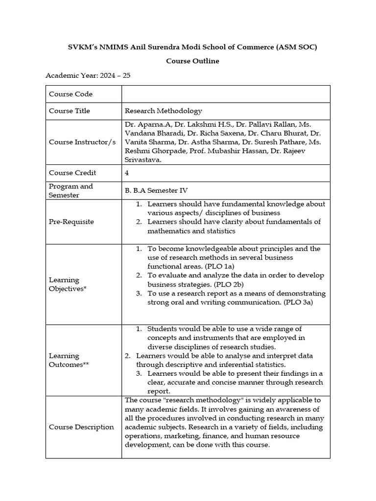 Research Methodology - BBA SEM IV - Course Outline | PDF | Level Of ...