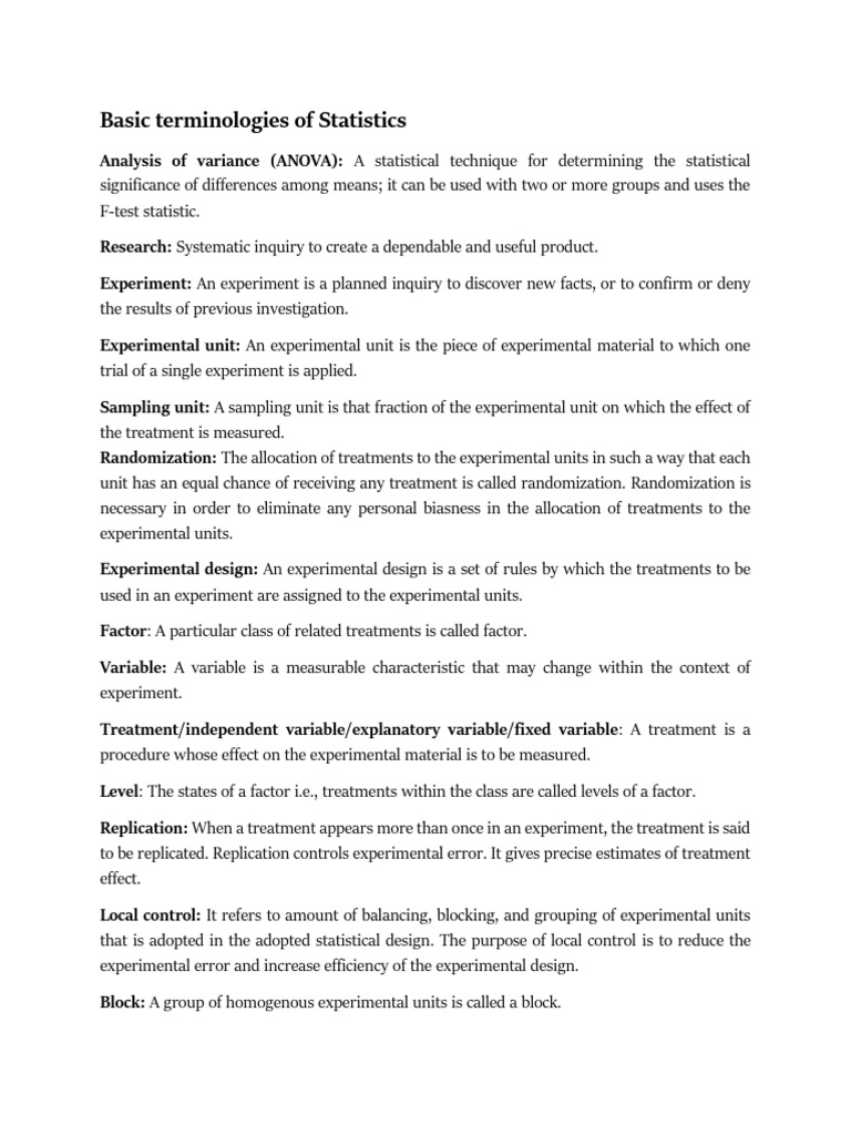 Basic Terminologies of Statistics | PDF | Experiment | Statistics