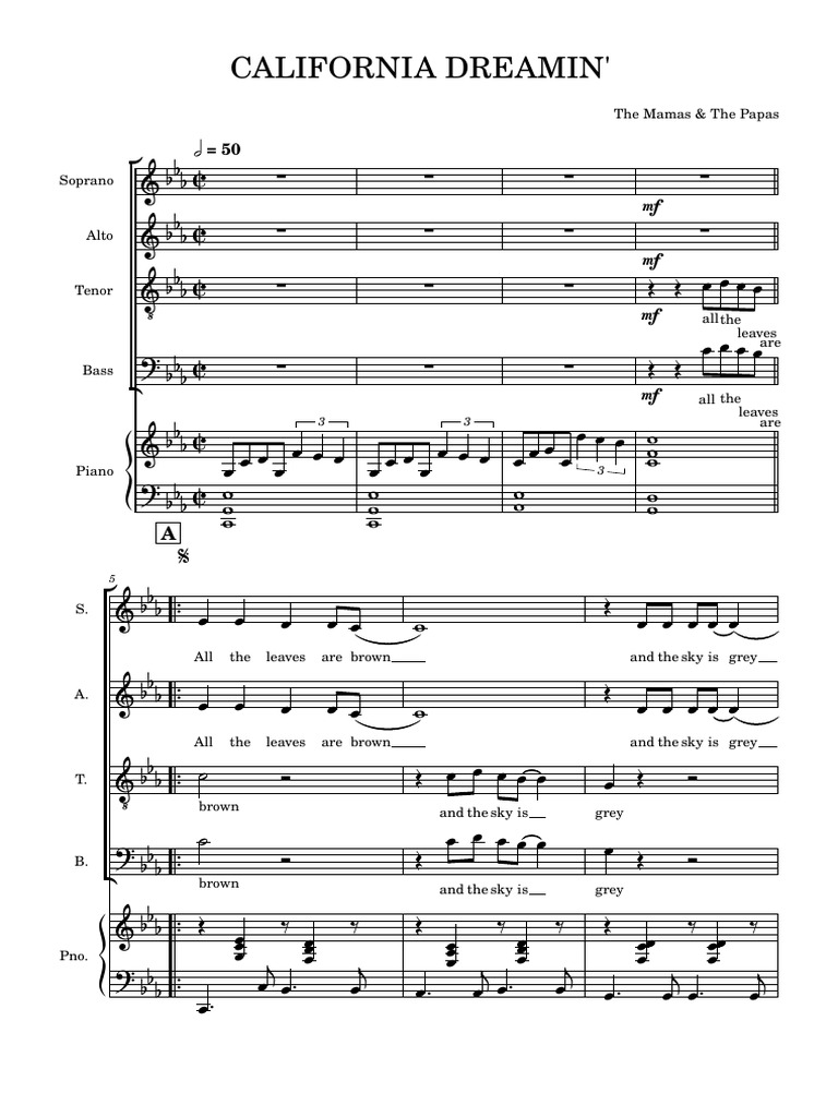 California Dreamin' Sheet Music PDF | PDF | Vocal Music | Singing