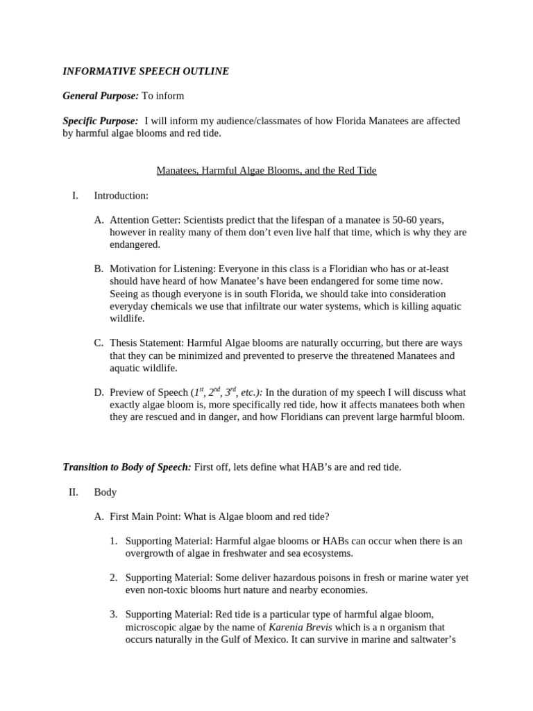 Manatee and Algae Informative Speech Outline | PDF | Aquatic Ecology ...
