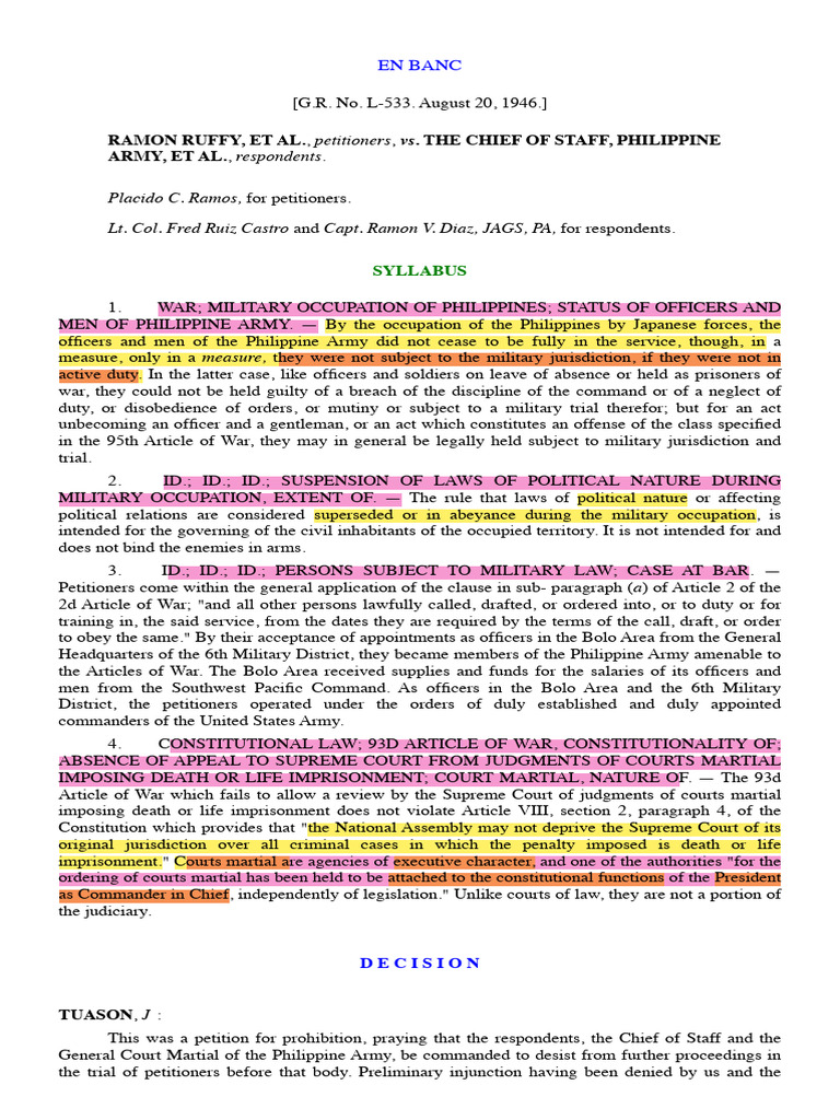 G.R. No. L-533 - Ruffy v. Chief of Staff | PDF | Article Three Of The ...