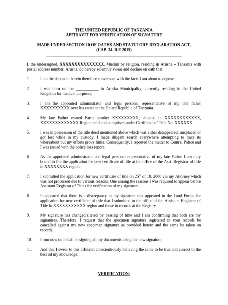 Scribd - Standard Affidavit of Signature 4 | PDF | Affidavit | Justice